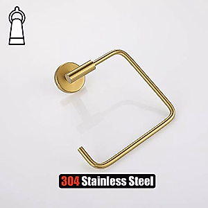 JQK Towel Ring Brushed Gold, Stainless Steel Square Ring Towel Holder for Bathroom, 6 Inch Brushed Gold Wall Mount, TR140-BG