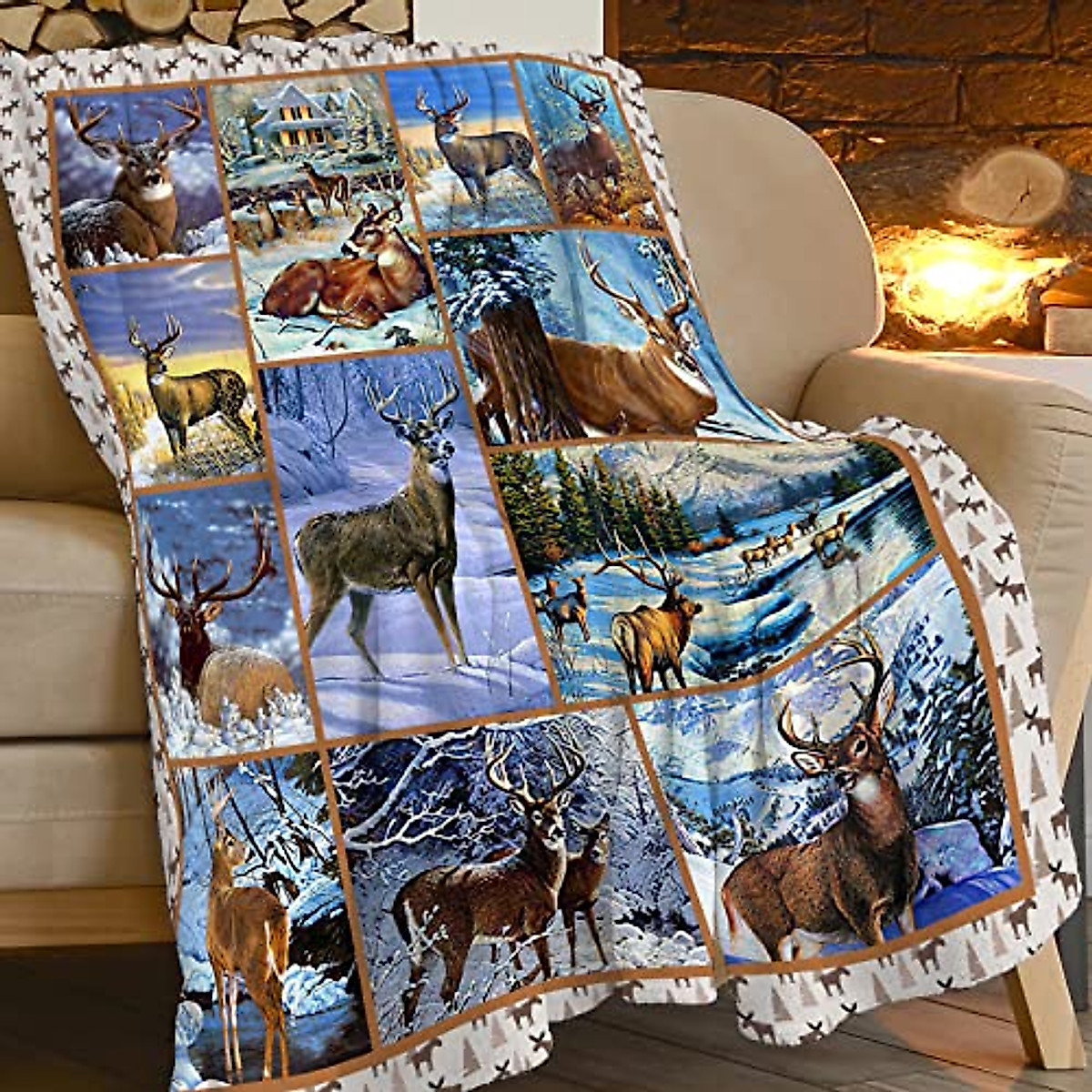 Deer Blanket Super Soft Cozy Forest Snow Elk Fleece Throw Blanket Warm Fuzzy Plush Deer Wildlife Blanket Gifts for Women Kids 50"X60"