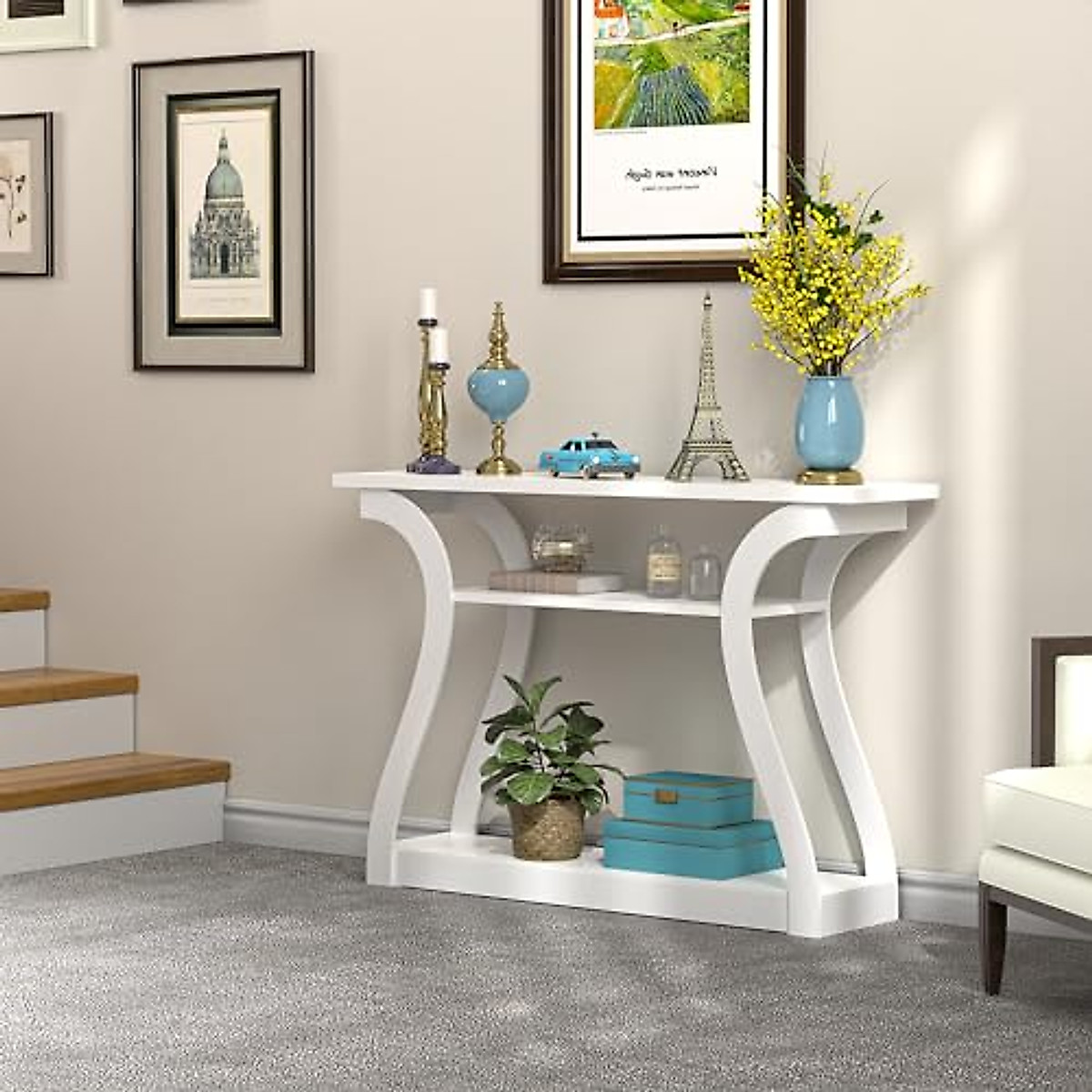 ZENY Console Table, Entryway Table with 3 Tier Storage Shelves, Narrow Long Sofa Table for Entryway, Living Room, Hallway, Couch, Foyer, White
