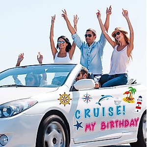 25 Pcs My Birthday Cruise Funny Car Magnets Cruise Door Magnet Flip Flop Boat Anchor Cruise Ship Decorations Magnetic Fridge Magnet Decal Life Preserver Ring Ship Steering Wheel Decorative Magnets