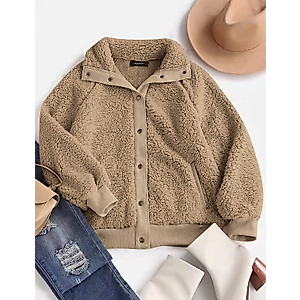 MEROKEETY Women's 2024 Winter Long Sleeve Button Sherpa Jacket Coat Casual Warm Fleece