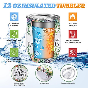 Irenare 50th Birthday Gifts for Women Fifty Fabulous Gifts for Her Happy 50th Birthday Gifts for Grandma Mom Sister Wife Aunt Friends Wine Glass Cosmetic Bag for Woman Birthday Gift(Fresh Style)