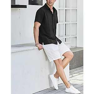 COOFANDY Men's Casual Button Down Shirts Short Sleeve Cotton Tops Resort Wear Summer Beach Shirt A-Black