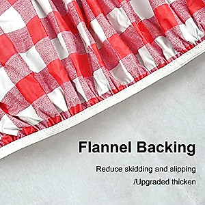 Senneny 3 PCS Fitted Picnic Table Cover and Bench Cover Set, 100% Waterproof Vinyl Tablecloth with Flannel Backing, Red and White Checkered, 30 x 72 Inch
