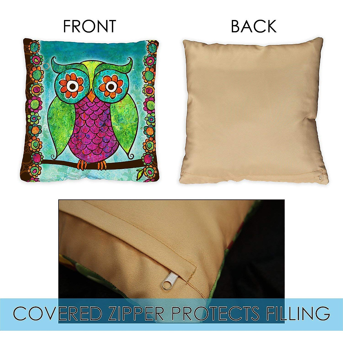 Toland Home Garden Rainbow Owl 18 x 18 Inch Indoor, Pillow, Case (2-Pack)