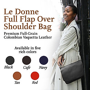 Le Donne Full Flap Over Shoulder Bag, Black