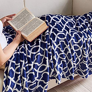 NC Flannel Fleece Blanket, Throw Soft Warm Fluffy Plush Blanket, Lightweight Microfiber Blankets for Bed Couch Chair Living Room(Throw, Navy Crown)