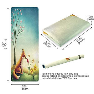 Qilmy Little Red Fox Yoga Mat Fitness Mat 71'' x 26'' Thickness 1-mm Eco Friendly Material TPE Extra Large Non-Slip Exercise Mat with Yoga Storage Bag