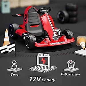XJD Electric Go Kart 12V Battery Powered Pedal Go Karts for 3+ Kids Youths on Car Electric Vehicle Car Racing Drift Car for Boys Girls with Bluetooth/FM and Remote Control (Red01)