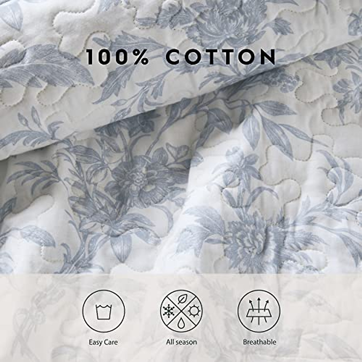 Laura Ashley Home - King Size Quilt Set, Cotton Reversible Bedding, Lightweight Home Decor for All Seasons (Amberley Blue, King)