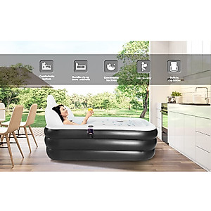 Nevife Inflatable Blow Up Bathtub with Bath Base,Headrest,Cup Holder and Pocket Storage,Foldable/Portable Free Standing Bath Tub for Adult Spa, Ideal for Hot Bath/Ice Bath 63"x35.4"x35.4"(Grey)