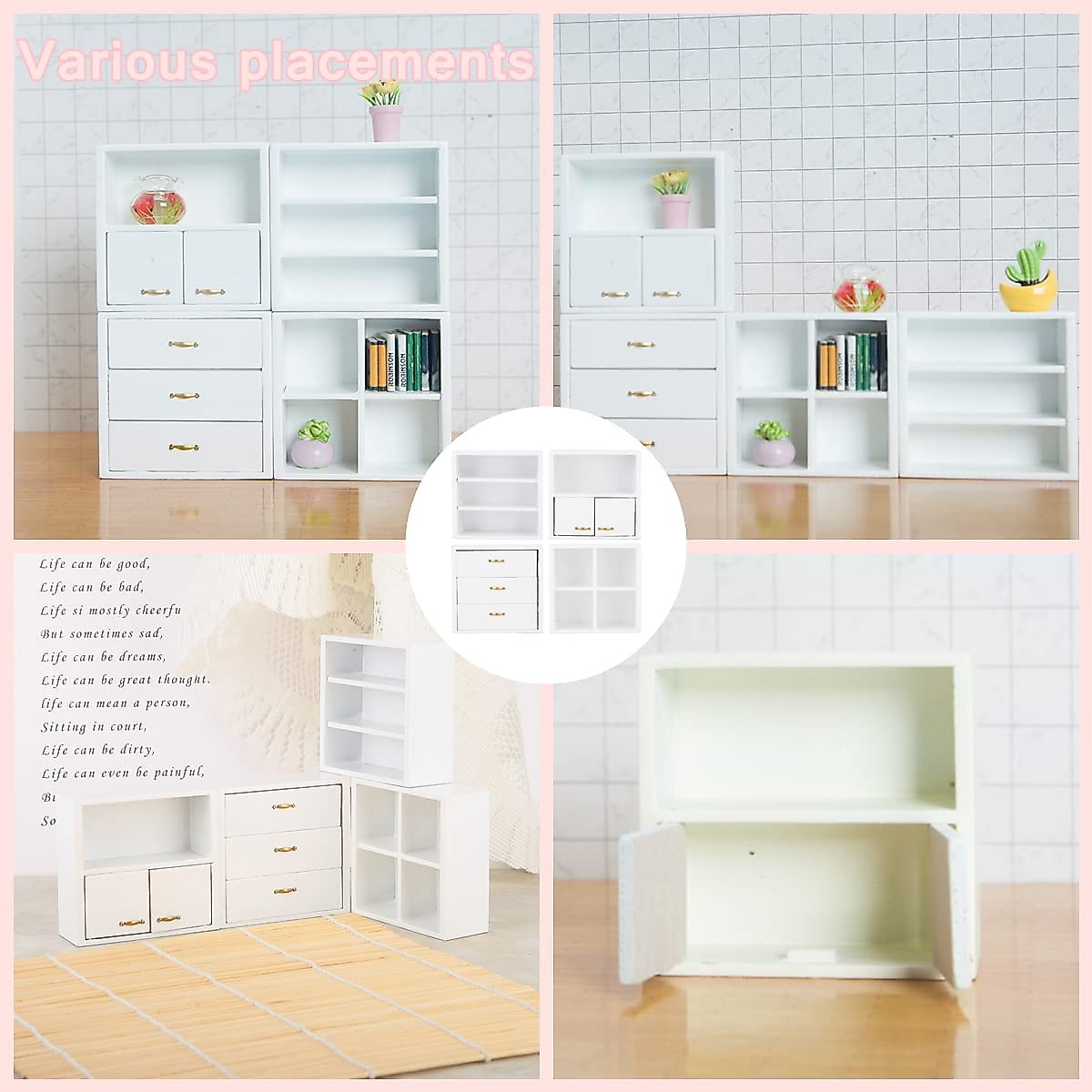 Wooden Display Cabin Wood Miniature Furniture Miniature Dollhouse Wooden Dollhouse Miniature Furniture Dollhouse Kit Dollhouse Furniture for Dollhouse(White, 12)