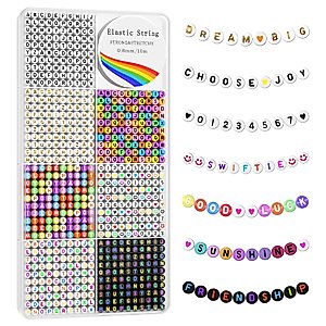 Redtwo 1600 Pcs Letter Beads Kit, 6 Styles of Colorful Alphabet Beads for Bracelet, Number Beads Smiley Face Beads Heart Beads and a Roll of Elastic String for Friendship Bracelet Kit.