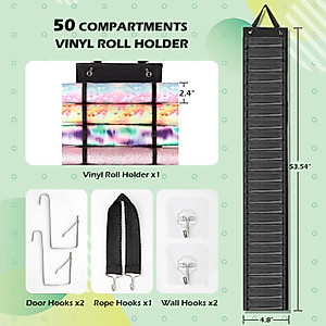 RYBPVC Vinyl Holder with 50 Compartments, Vinyl Roll Holder Wall Mount/ Over The Door, Craft Vinyl Storage Organizer, Hanging Vinyl Organizer with 4 hooks (Black)