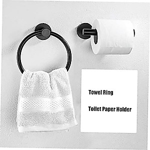 Uonlytech 6 pcs Hand Rack Towel Hanger and Cabinet with Hook Wall Paper Rod Wall-Mounted Rustic Supplies Black Holder Tissue Steel Toilet Practical Hardware Storage Dispenser