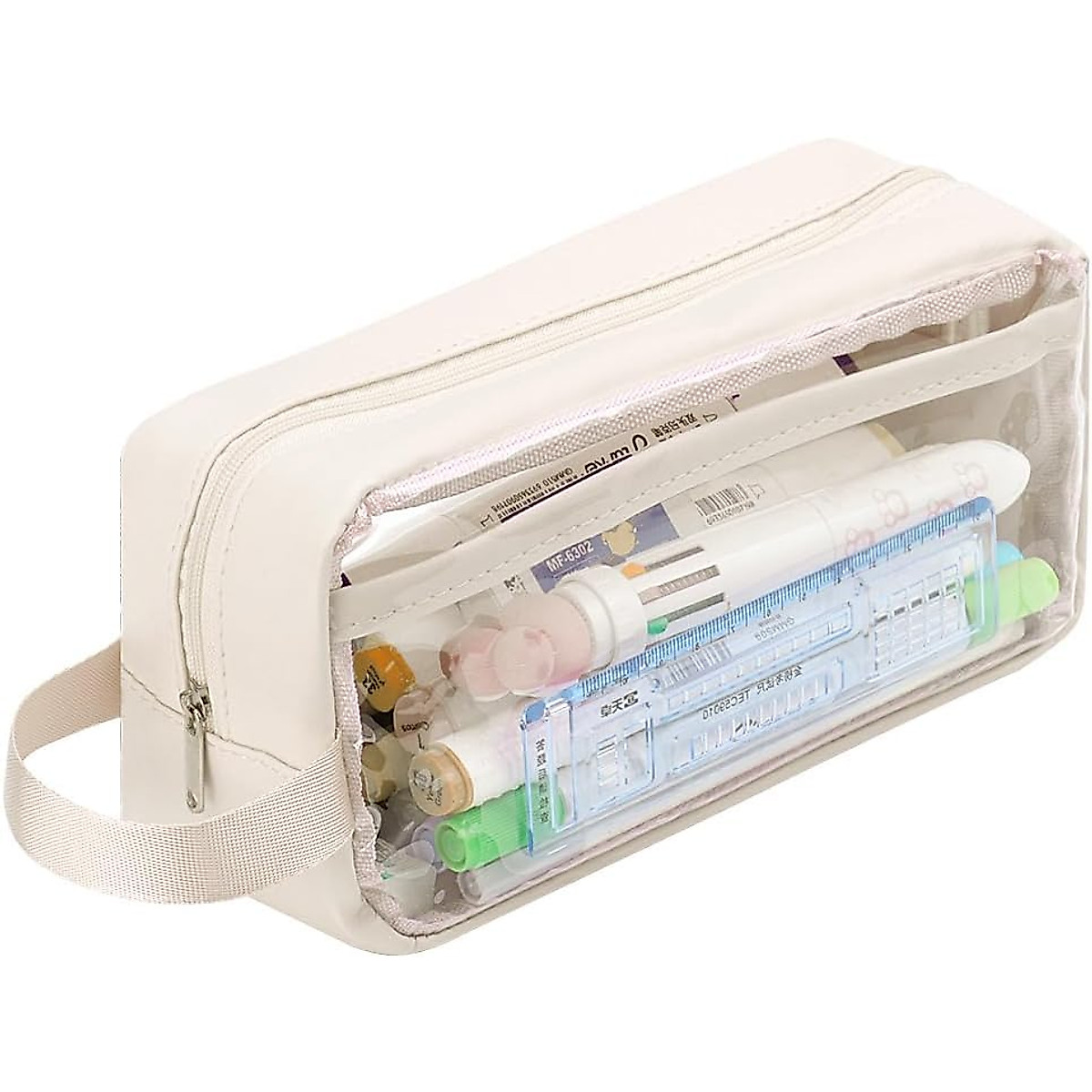 TOUCHCLOUD Large Capacity Pencil Case, Clear Handheld Multifunction Pencil Pouch Simple Stationery Bag Aesthetic Pen Bag for School Teen Girl Boy Office Adult