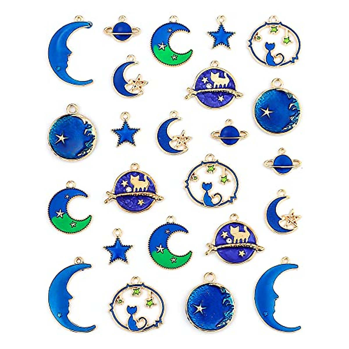 JIALEEY Assorted Gold Plated Enamel Cat Moon Star Celestial Charm Pendant DIY for Earrings Necklace Bracelet Jewelry Making and Crafting