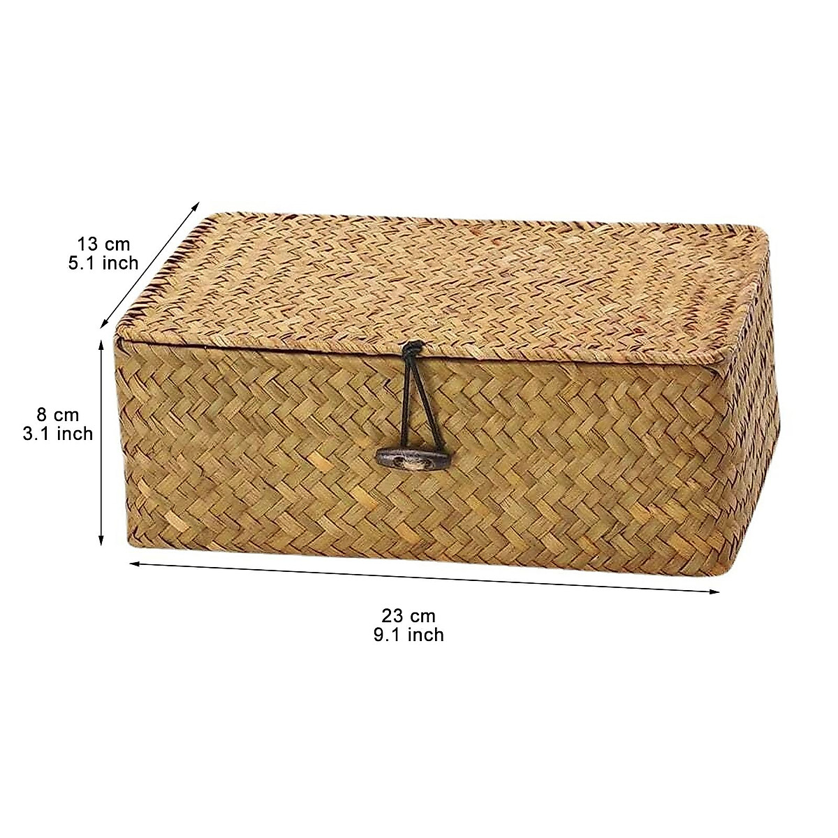 Shelf Baskets Rattan Storage Basket with Lid Handwoven Seagrass Basket Multipurpose Organizer for Snack Toys Rectangular Household Basket for Shelf Wardrobe 23x13x8cm