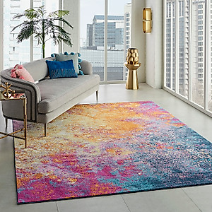 Nourison Passion Sunburst 6'7'' x 9'6'' Area--Rug, Modern, Abstract, Easy--Cleaning, Non Shedding, Bed Room, Living Room, Dining Room, Kitchen, (7' x 10')