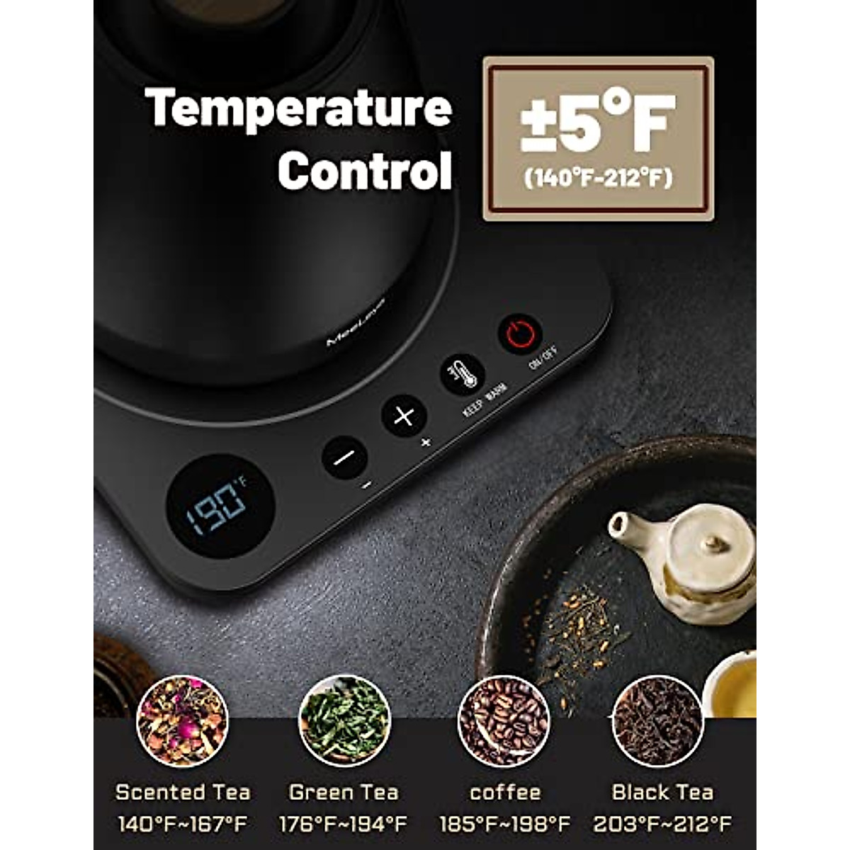 MeeLeya Electric Gooseneck Kettle with Variable Temperature Control, Pour Over Kettle for Coffee and Tea, Electric Kettle 1200 Watt, 0.8L (Black)