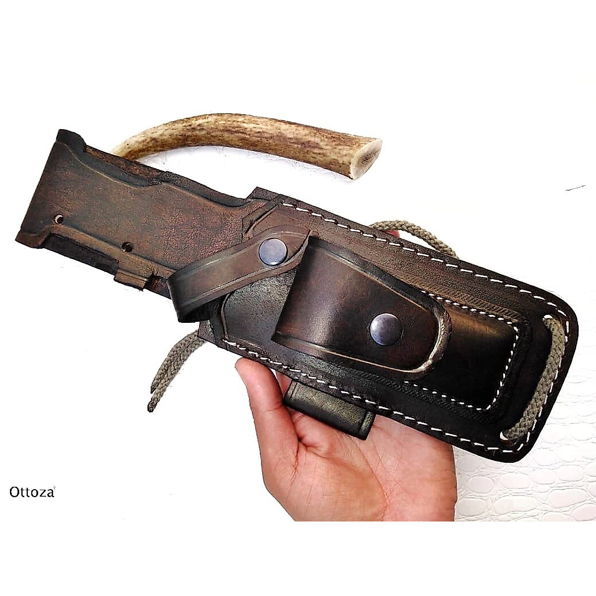 Ottoza Handmade Leather Knife Sheath SIDE DRAW Knife Sheath - Bushcraft Knife Sheath - Hunting Knife Sheath - Survival Knife Sheath - Vertical Knife Sheath Dark Brown TOP GRAIN LEATHER No:207