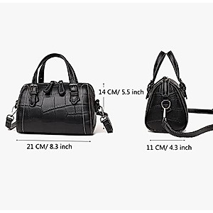 Cow Leather Satchel Handbag for Women Top Handle Crossbody Bag Small Barrel Purses Ladies Tote Shoulder Bag (Black)
