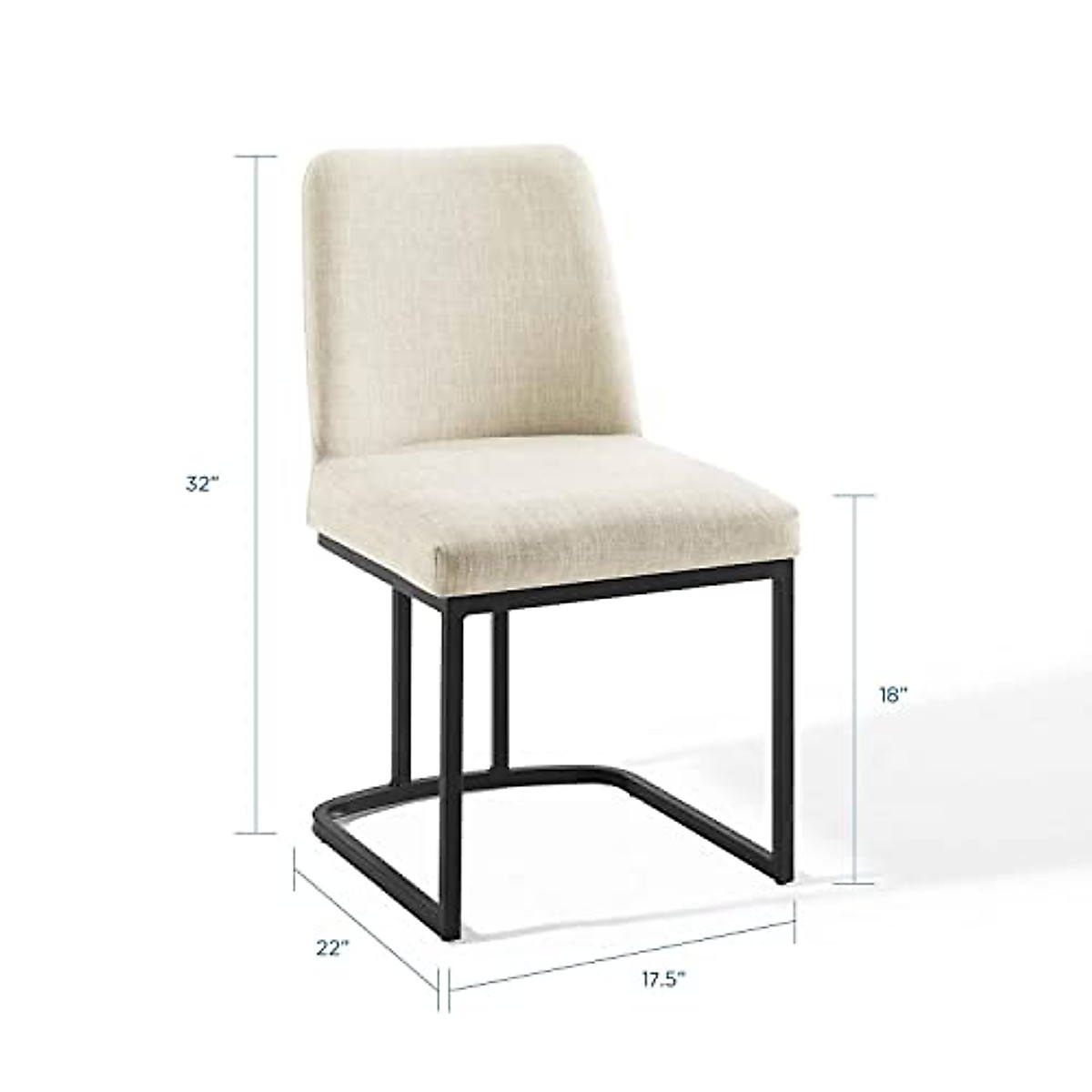 Modway Amplify Sled Base Upholstered Fabric Dining Side Chair, Black Beige 22 x 19 x 32