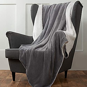 Brentfords Sherpa Flannel Fleece Blanket Large Full Twin Size Plush Throw Fuzzy Soft Microfiber, Silver Grey White - 59" x 70"