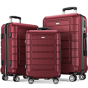 SHOWKOO Luggage Sets Expandable PC+ABS Durable Suitcase Double Wheels TSA Lock 3pcs Red Wine