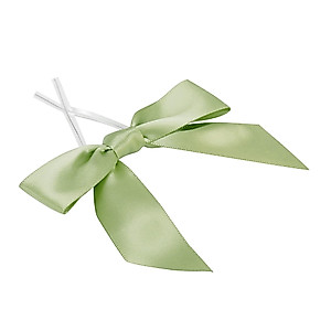 AIMUDI Sage Green Satin Ribbon Twist Tie Bows 3.5" Pretied Bows Premade Bows for Treat Bags Crafts Gift Wrapping Basket Wedding Favors Cookie Candy Bagging Cake Pop Bridal Shower - 50 Counts