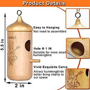 Hummingbird House for Outside, Wooden Hummingbird Houses for Nesting, Natural Humming Bird Nests for Outdoors Hanging, Decoration Gifts for Home Garden Backyard,3 Pack