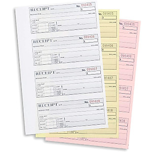 Blue Summit Supplies Triplicate Receipt Book, 100 per Book, 500 Total, 5 Pack, 3 Part Carbonless Payment Receipt Books for Money, Rent, or Cash with White/Yellow/Pink Copies, 11 x 7.5 inch,
