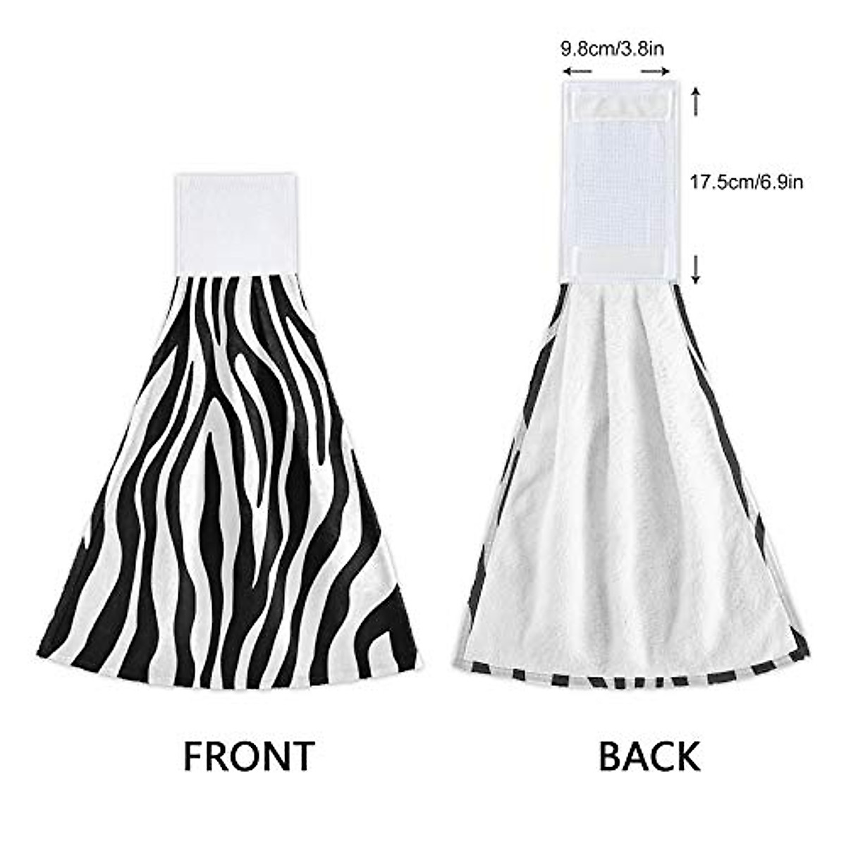 xigua Zebra Hanging Tie Towel Set of 2 Absorbent Soft Wipe Cloth Hanging Hand Towels for Kitchen Bathroom Home Decor