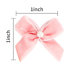 Meseey 60pcs Mini Velevt Ribbon Bows 1 Inch with Pearl Ribbon Flowers Appliques DIY Craft for Sewing, Scrapbooking, Wedding, Gift,Christmas Decoration (Pink)