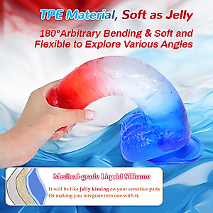 Huge Thick Clear Dildo 2.35" Diameter 11" Long, XL Big Fat G Spot Anal Dildos with Strong Suction Cup, Red Blue Jelly Soft Real Dildo Women Couples Male Adult Sex Toys, Strap On Penis Female Sex Toy