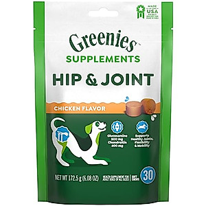 Greenies Supplements Hip and Joint Supplements for Dogs, Chicken Flavor, 30 Count Soft Chews Dog Joint Supplements, 6.08 oz.