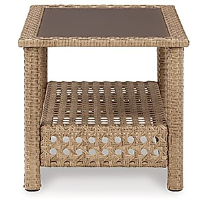 Signature Design by Ashley Braylee Outdoor 2 Piece Patio Driftwood Resin Wicker Cushioned Loveseat and Table, Rustic