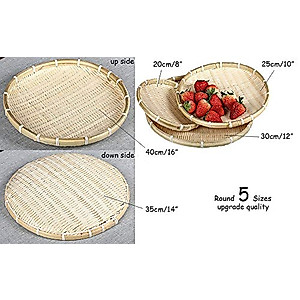 TimesFriend 100% Natural Handmade Woven Bamboo Basket Tray U Shape Holder Bulk Food Flat Shallow Basket Size 8inch 10inch 12inch 14inch 16inch Bulk for Customizing (Round, Set of 3)