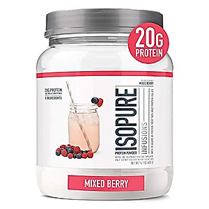 Isopure Protein Powder, Clear Whey Isolate Protein, Post Workout Recovery Drink Mix, Gluten Free with Zero Added Sugar, Infusions- Mixed Berry, 16 Servings