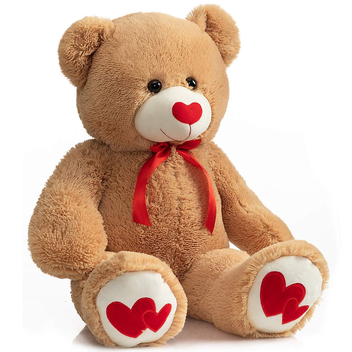 HollyHOME Big Teddy Bear Stuffed Animal Large Bear Plush with Red Heart for Girlfriend and Kids Valentine's Day 36 inch Tan
