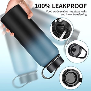 Senbowe 40 oz Insulated Water Bottle With Straw, Stainless Steel Leak Proof Vacuum Sports Water Flask with 3 Lids (Straw, Spout and Handle Lid), Keeps Cold and Hot, Great for Hiking, Biking, Running