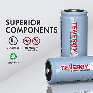 Tenergy NiMH Rechargeable Battery 34 Pack Variety, 12AA, 12AAA, 4C, 4D, and 2x9V Rechargeable Batteries for Everyday Household Electronics