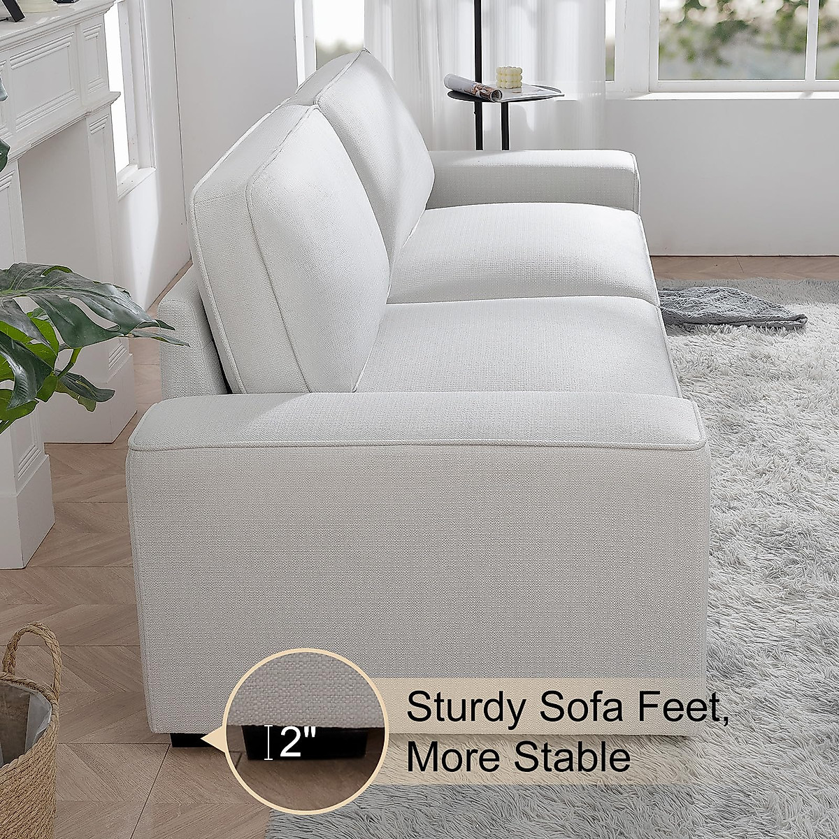HOMERILLA 88.58" Modern Sofas for Living Room Linen Breathable Loveseat Sofas & Couches with Square Wide Armrest and Removable Sofa Cushion Off-White
