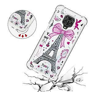 COTDINFORCA Compatible with Redmi Note 9S Case Glitter Cute for Girls Women Liquid Floating Quicksand Shockproof Protective Silicone Case for Xiaomi Redmi Note 9S / Redmi Note 9 Pro Bow Tower YB