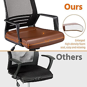 Yaheetech Executive Office Chair, Ergonomic High Back Leather/Mesh Desk Chair with Headrest and Lumbar Support, Swivel Chairs on Wheels/Castors for Home Office, Brown