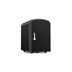 Mini Fridge 4 Liter AC/DC Energy Saving Cooler And Warmer Refrigerator, Portable Personal Fridge For Office, Car, Bedroom, 100% Freon-Free Great For Skincare, Fruit, Food, Medicine(Black) - F