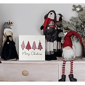 Pink Christmas Sign,Pink Christmas Decorations,Christmas Tree Merry Christmas Sign,Christmas Sign Wood Plaque,Merry Christmas Sign for Table,Christmas Signs for Home Decor