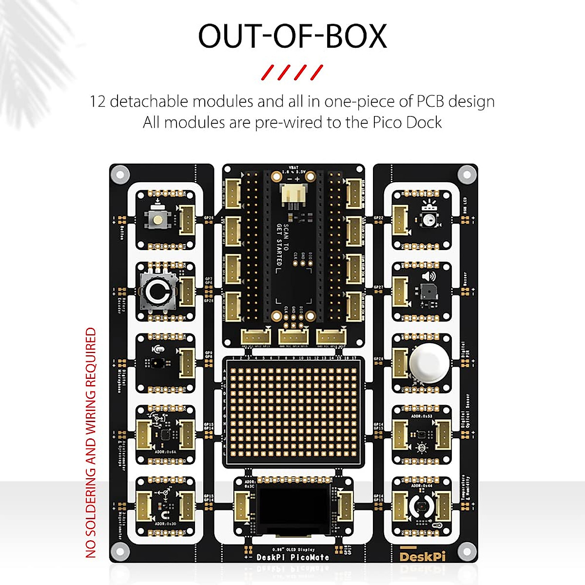 GeeekPi DeskPi PicoMate for Raspberry Pi Pico/Pico W, Learning Electronics and Programming Platform Based on Raspberry Pi Pico/Pico W, with 12 Detachable Modules