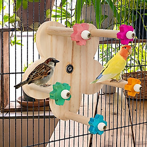 FrgKbTm Wooden Parrots Ferris Wheel Toy with Perches, Bird Toy Rotating Perch Toy, Hanging Bird Stand Cage Accessories for Parakeet Parrot, Cockatiel, Budgerigar,Conure, Lovebirds