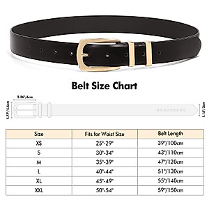 WHIPPY Women's Leather Belts for Jeans Pants Fashion Ladies Belt Gold Buckle Belts for Women, Black, XS